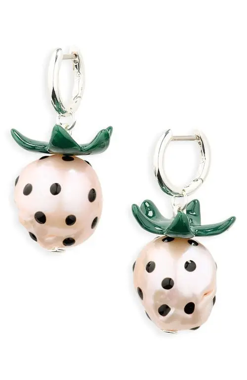 Tory Burch Freshwater Pearl Strawberry Drop Earrings - Light Silver/pink