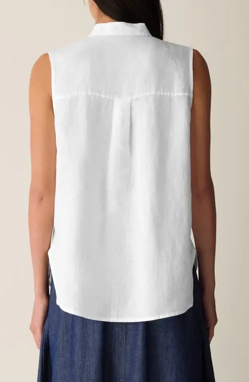 Eileen Fisher Sleeveless Mandarin Collar Linen Shirt - White