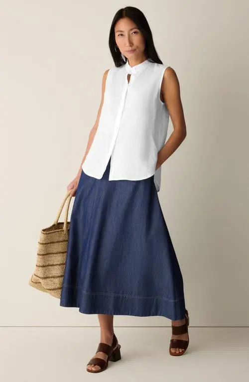 Eileen Fisher Sleeveless Mandarin Collar Linen Shirt - White