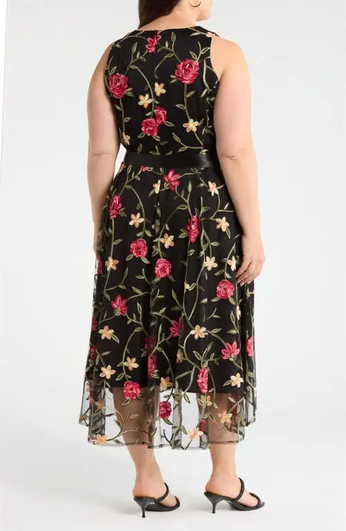 TAHARI ASL Sleeveless Embroidered Midi Dress