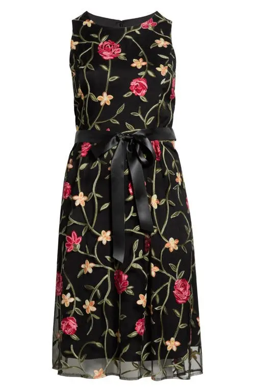 TAHARI ASL Sleeveless Embroidered Midi Dress