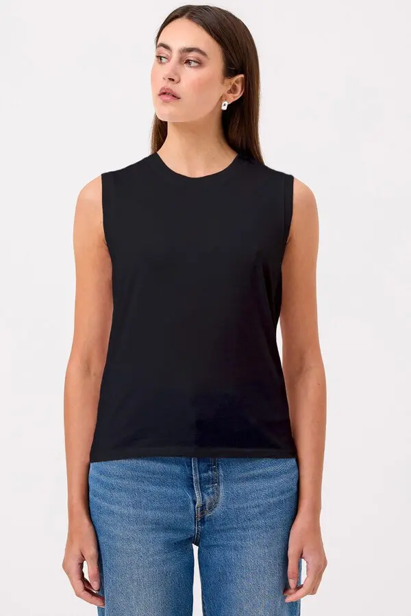 Goldie LeWinter Elle Tank Crewneck, Ribbed Trim - Black