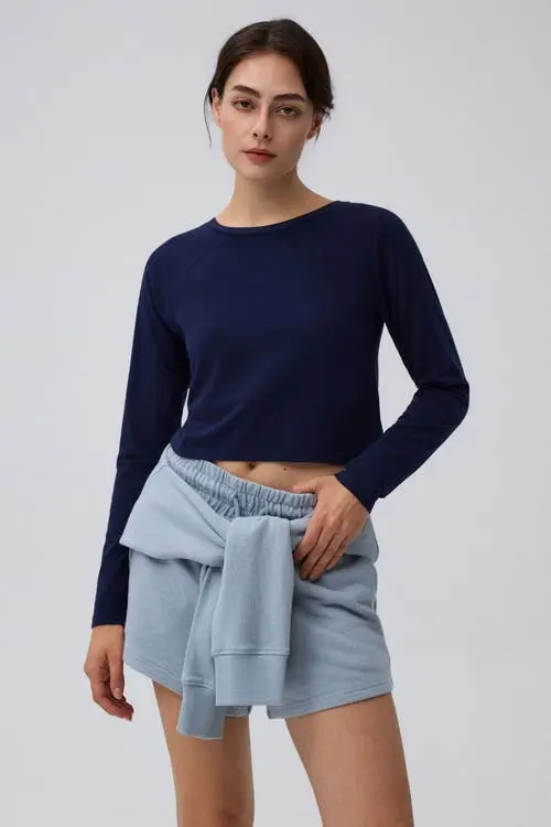 JUANA Hemp Essentials Cropped Raglan Tee - Indigo