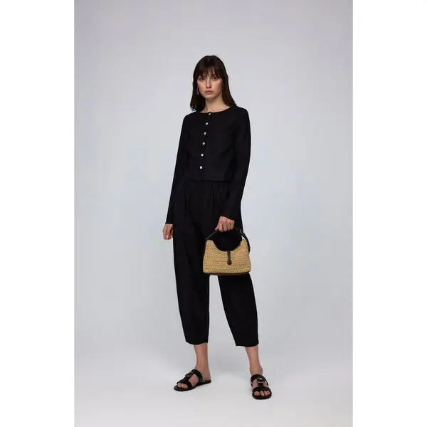 JUANA Aella Mid Rise Relaxed Tapered Pants - Black