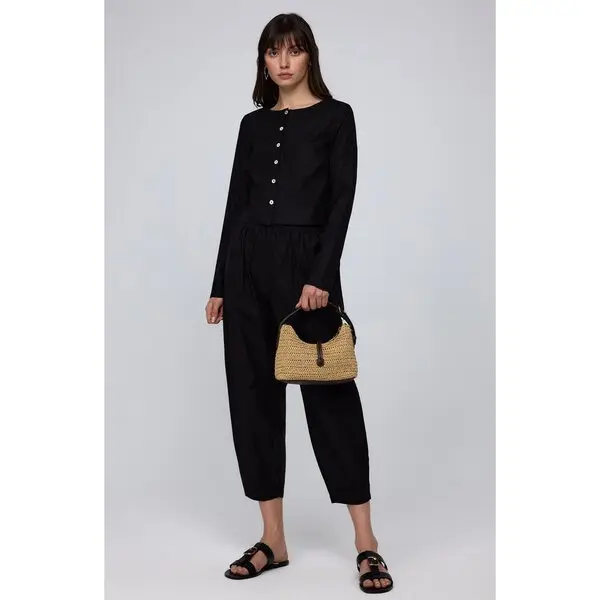 JUANA Aella Mid Rise Relaxed Tapered Pants - Black