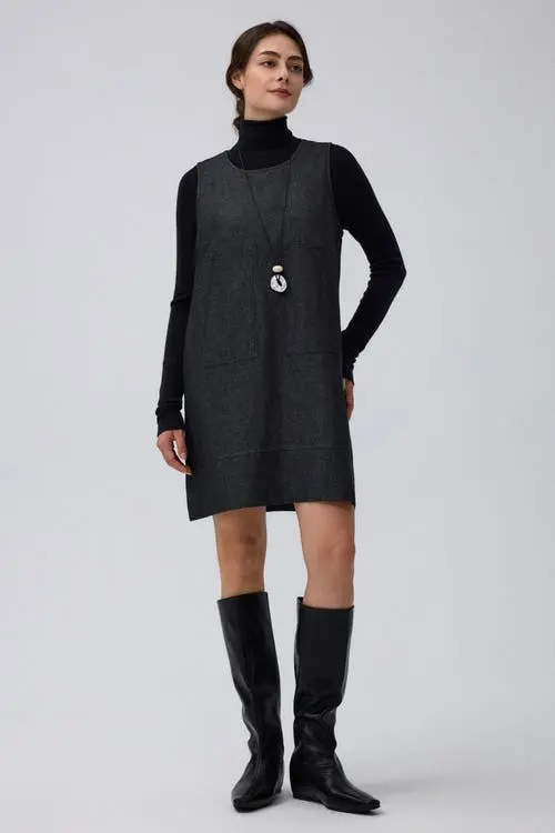 JUANA Denim Atelier Sleeveless Shift Dress - Black Denim