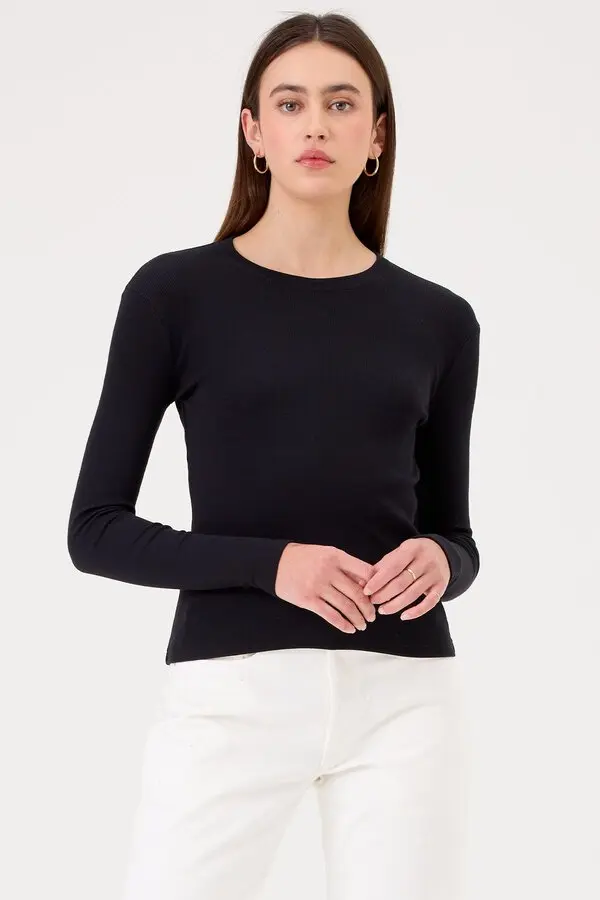 Goldie LeWinter Lina Ribbed Knit Crewneck Top - Black