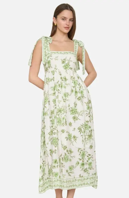 BLU PEPPER Tie Strap Floral Print Maxi Dress - Green Multi