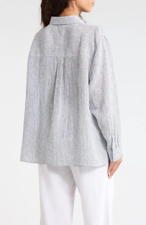 Eileen Fisher Classic Stripe Linen Button-up Shirt