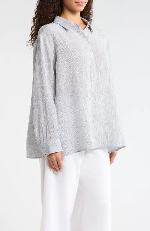 Eileen Fisher Classic Stripe Linen Button-up Shirt
