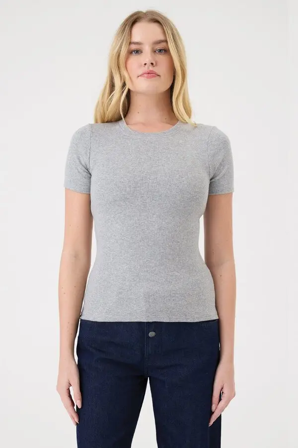 Goldie LeWinter Camille Ribbed Tee - Gray Heather