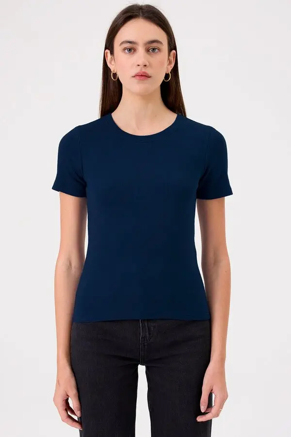 Goldie LeWinter Camille Ribbed Tee - Navy