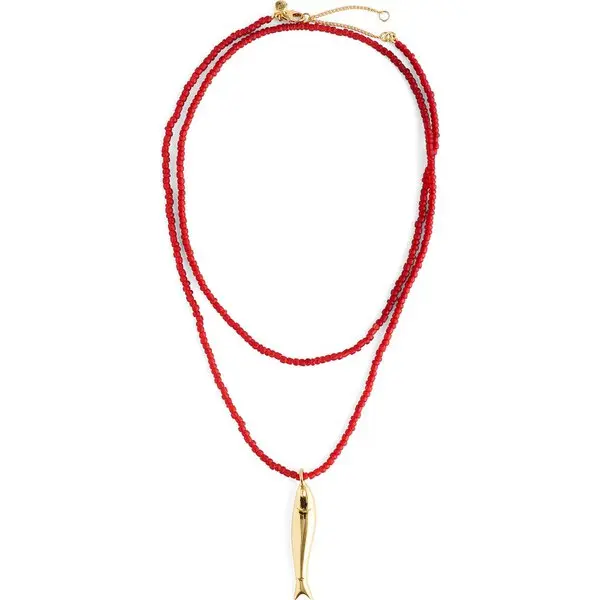 Madewell Fish Pendant Beaded Necklace - Antique Gold