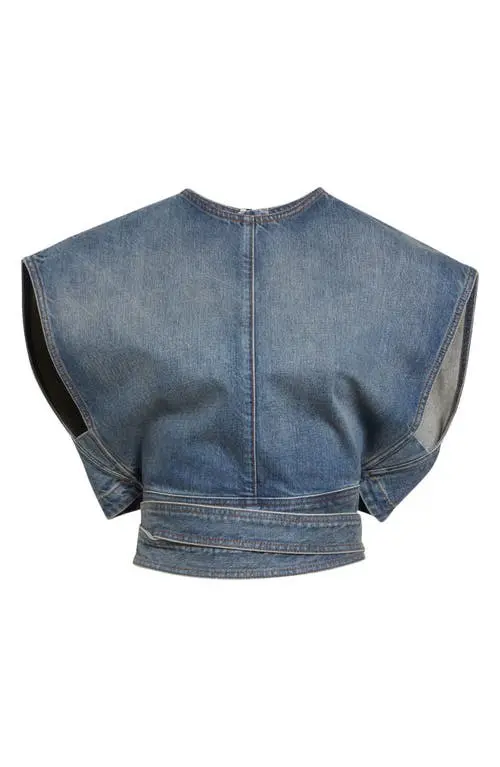 Alaïa Boxy Belted Denim Top - Faded Blue