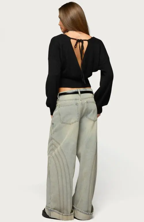 EDIKTED Lillia V-neck Wrap Knit Sweater - Black
