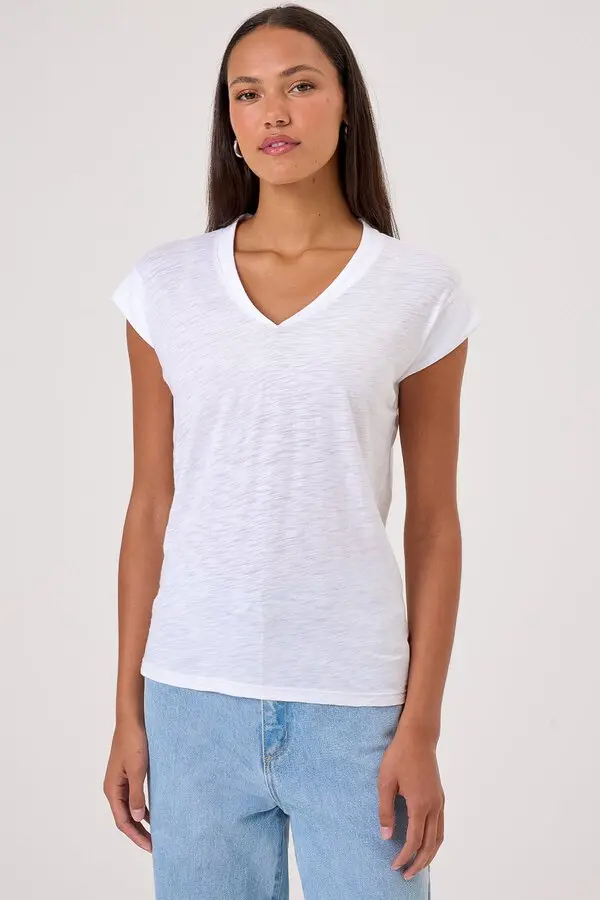 Goldie LeWinter Serenity Cap Sleeve V-neck Tee - White
