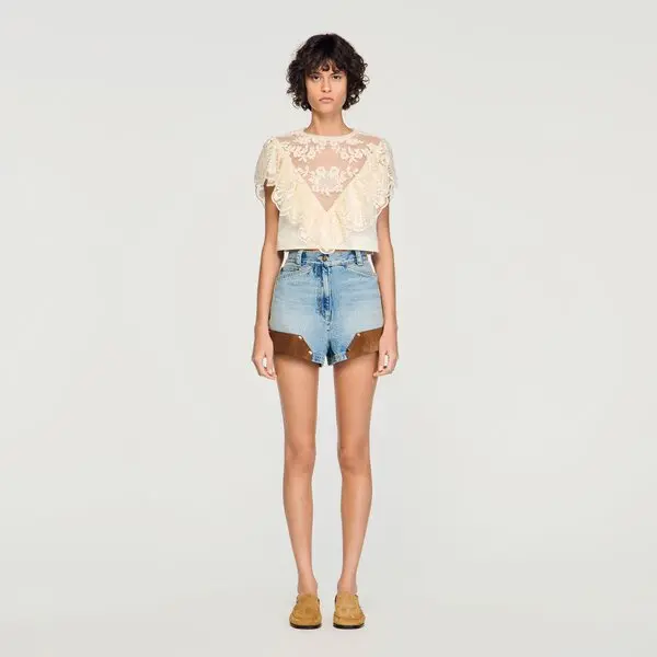 Sandro Floral Guipure Lace Crop Top