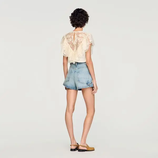 Sandro Floral Guipure Lace Crop Top