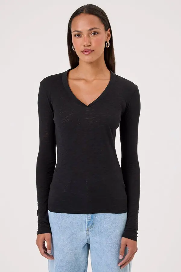 Goldie LeWinter Serenity Long Sleeve V-neck Tee - Black