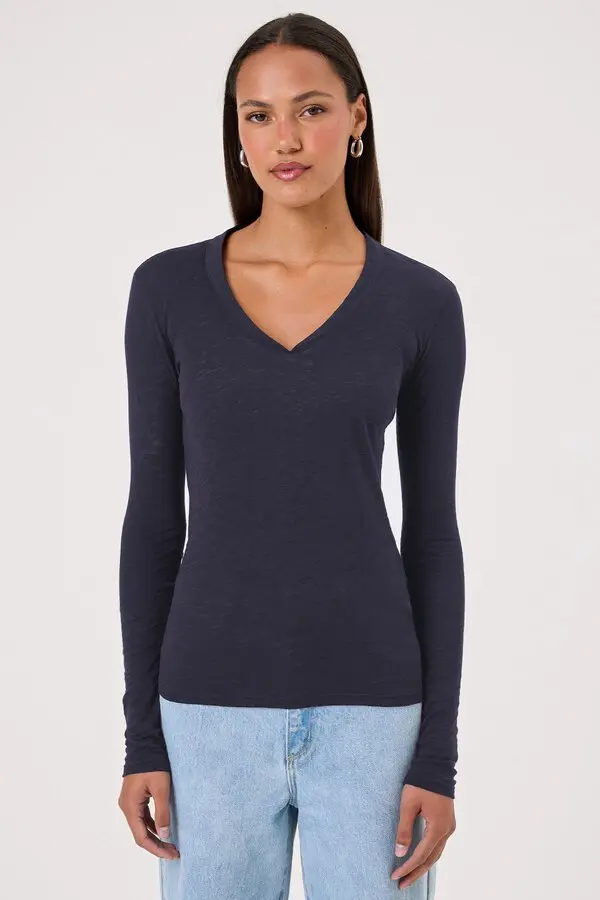 Goldie LeWinter Serenity Long Sleeve V-neck Tee - Navy