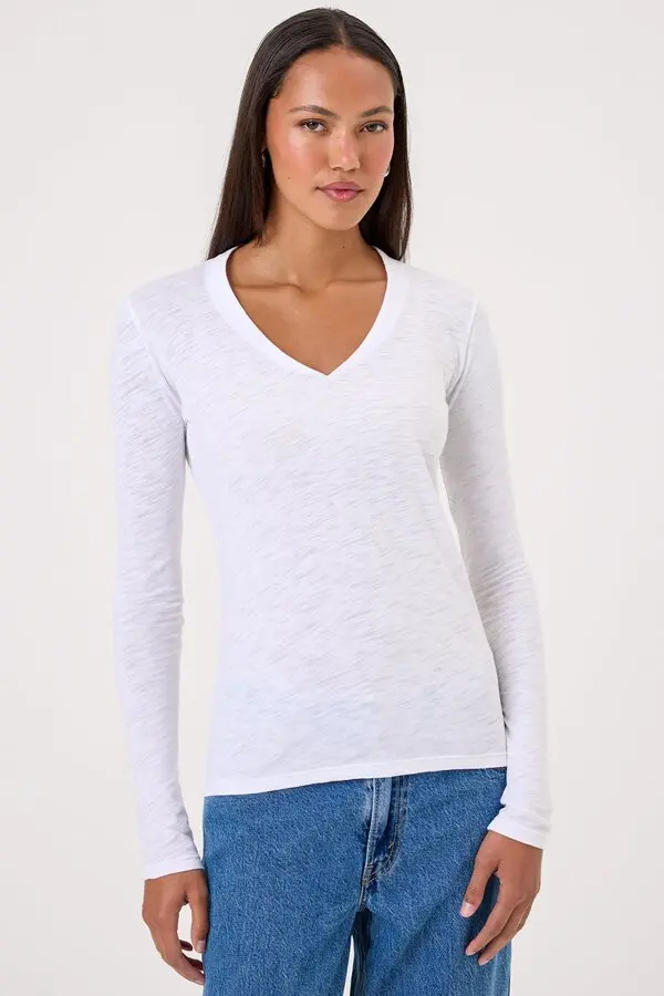 Goldie LeWinter Serenity Long Sleeve V-neck Tee - White