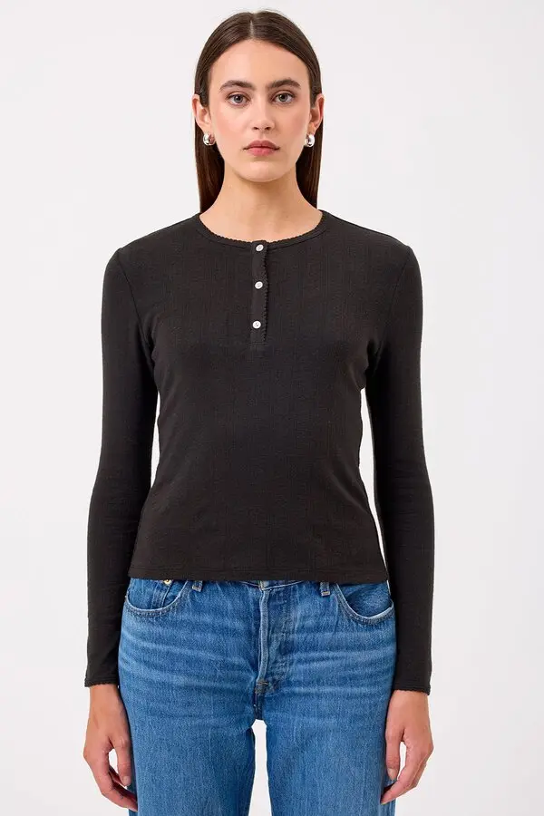 Goldie LeWinter Sloane Pointelle Henley - Black