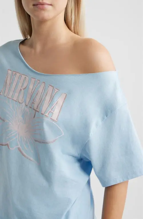 MERCH TRAFFIC Nirvana Graphic Print Off-the-shoulder Cotton T-shirt