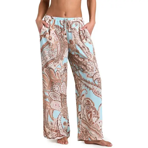 L'Agence Paisley Print Wide Leg Pants - Blue Multi