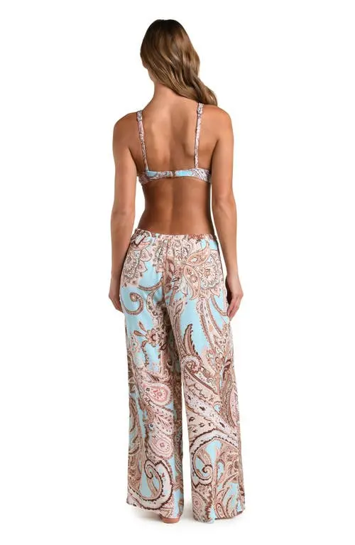 L'Agence Paisley Print Wide Leg Pants - Blue Multi