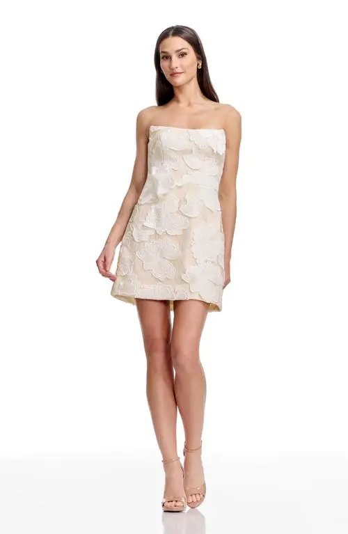 Dress The Population Amity Strapless Embroidered Floral Cocktail Mini Dress