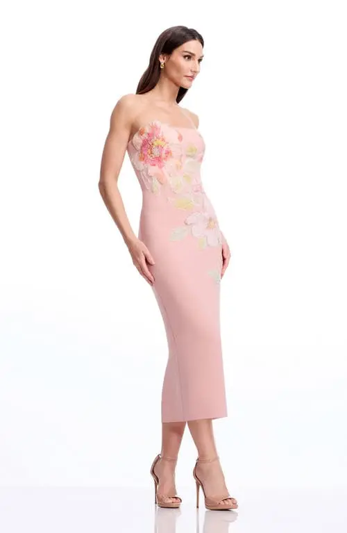 Dress The Population Strapless Bodycon Tea Length Dress