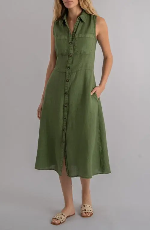 Kut From The Kloth Bowie Linen Button-up Midi Shirtdress - Olive