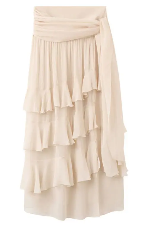 Mango Tiered Ruffle Maxi Skirt With Sash - Ecru