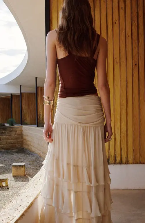 Mango Tiered Ruffle Maxi Skirt With Sash - Ecru