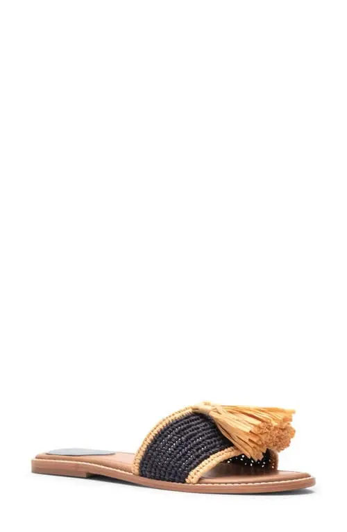 FRANCES VALENTINE Tassel Slide Sandals - Navy/natural