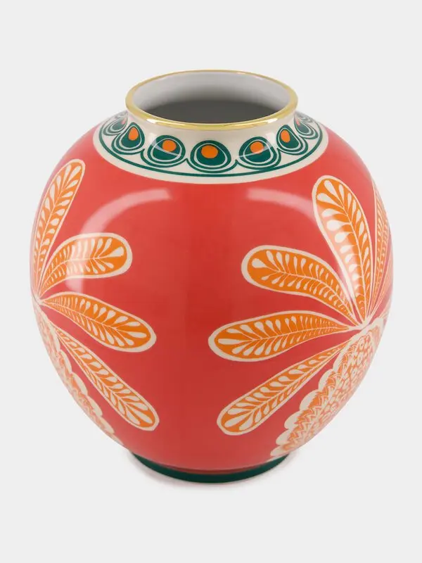 La DoubleJ Bubble Porcelain Vase With Pineapple Print And Gold Trim - Red