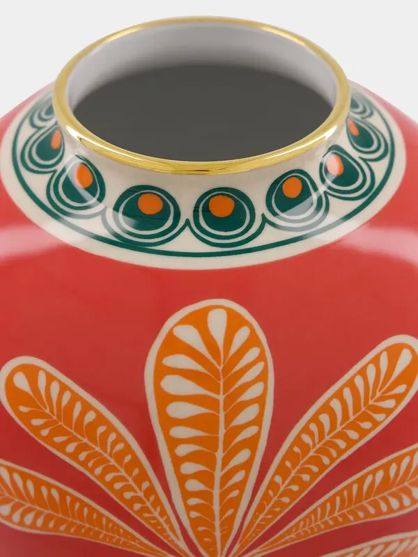 La DoubleJ Bubble Porcelain Vase With Pineapple Print And Gold Trim - Red