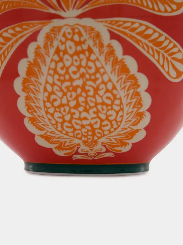 La DoubleJ Bubble Porcelain Vase With Pineapple Print And Gold Trim - Red
