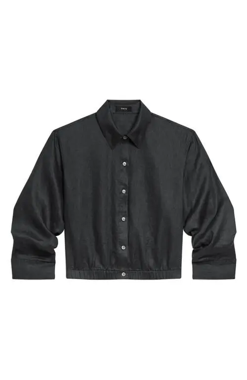 Theory Linen Button-up Shirt With Elasticated Hem And Scrunched Sleeves - Black