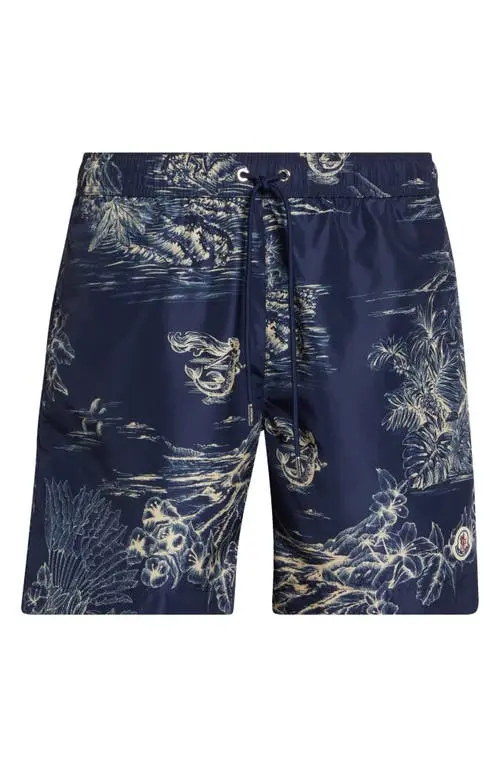 Moncler Tropical Print Swim Trunks - Blue