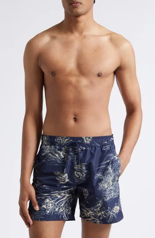 Moncler Tropical Print Swim Trunks - Blue