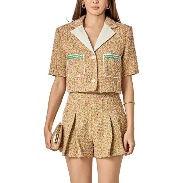 English Factory Cropped Tweed Jacket With Contrasting Collar