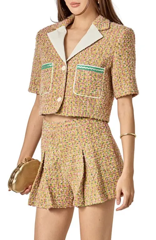 English Factory Cropped Tweed Jacket With Contrasting Collar