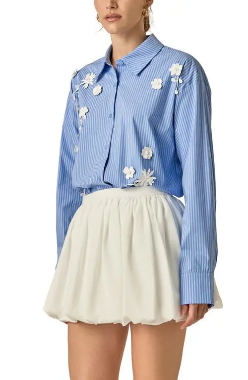 English Factory Striped Shirt With Floral Appliqués