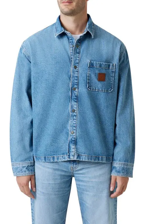 Guess Oversize Cropped Cotton Denim Overshirt - Blue
