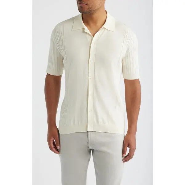 34 Heritage Short Sleeve Button-up Cotton & Silk Sweater - Silver Birch