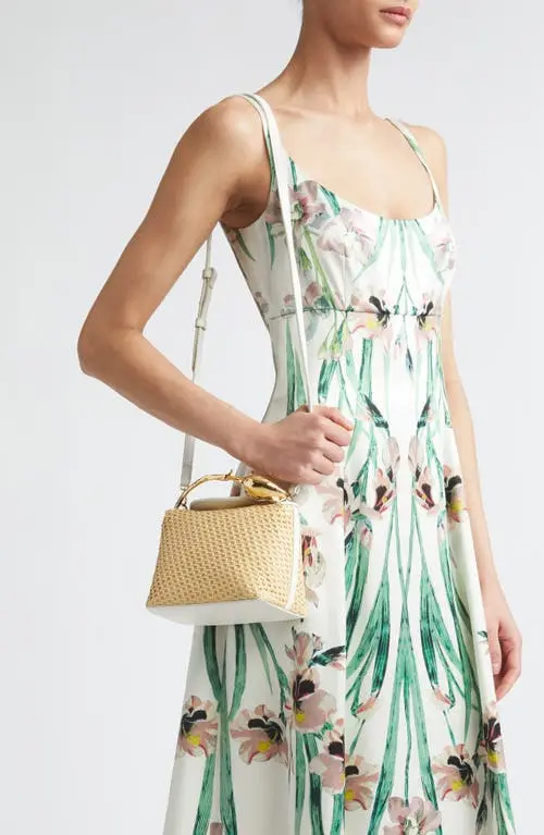 Erdem Mini Bloom Raffia Handbag With Flower Bud Handle - Natural