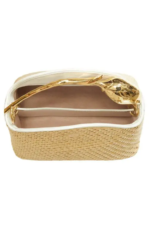 Erdem Mini Bloom Raffia Handbag With Flower Bud Handle - Natural