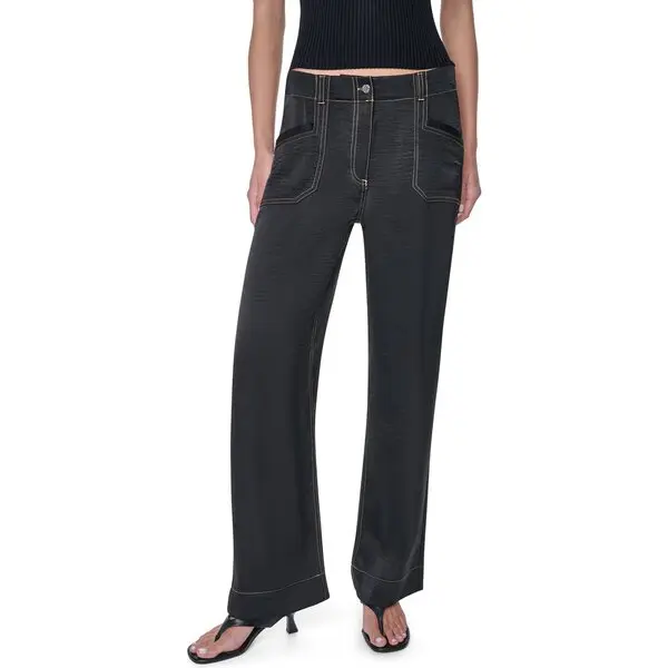 Dkny Contrast Stitch Straight Leg Pants - Black
