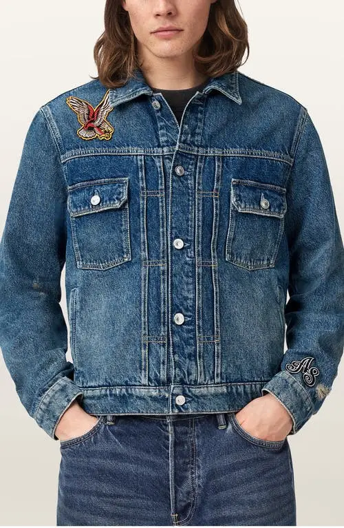 ALLSAINTS Exile Patch Denim Trucker Jacket - Washed Indigo